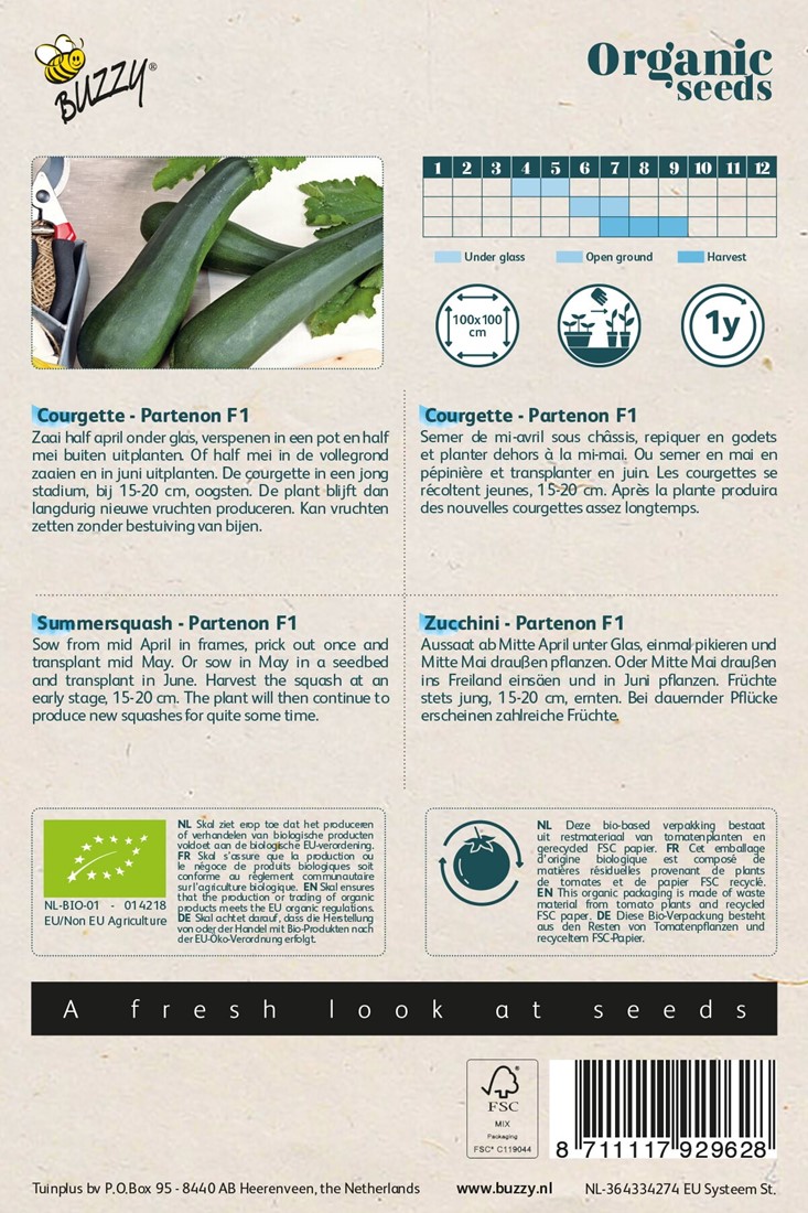 Biologische zaden Courgette Partenon F1 Seeds 4 Garden